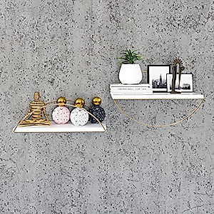 IRON WOOD Gold Wall Shelves White - Set of 2 Gold Wall Shelves - Wall Mounted Shelf Organizers – Polished Silver & Nickel Finish Storage Racks for Bathroom or Kitchen, Easy Assembly