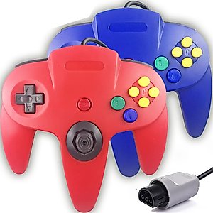 Tevodo N64 Controller, Upgraded Joystick Classic Wired Controller Compatible with N64 Console(Blue and Red)