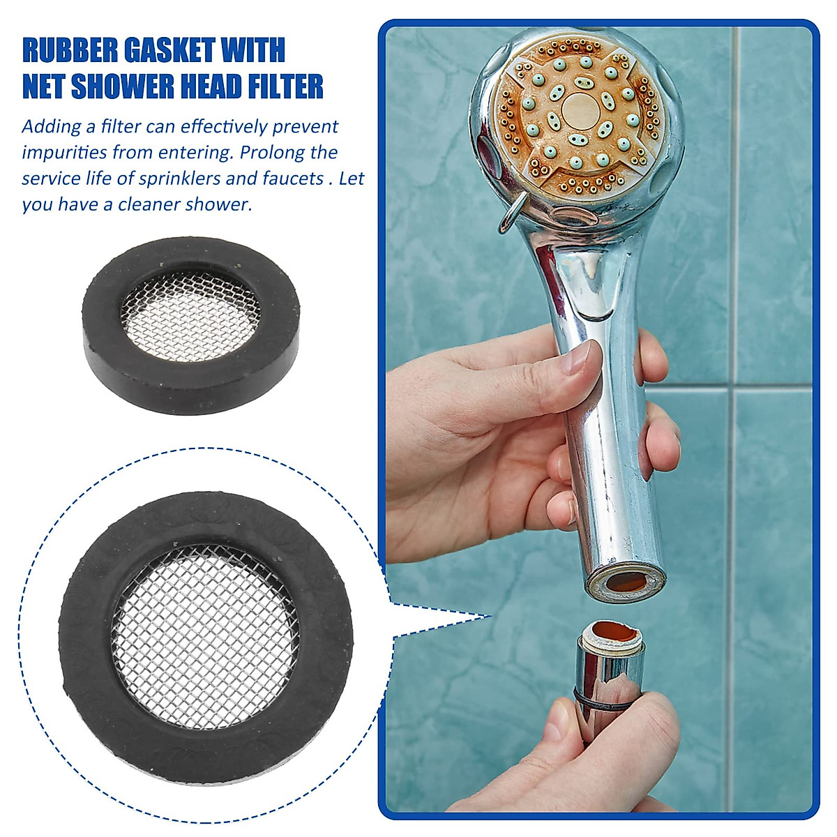 DOITOOL 20Pcs Shower Head Gasket Filter Hose Washer with Wire Mesh Rubber Gasket with Net Shower Head Filter for Sealing Repair & Most Standard Hose/Faucet/Shower Head Connection