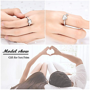 Yinplsmemory Heart Cremation Ring for Ashes for Women Men Keepsake Finger Ring Urns for Ashes for Loved One Stainless Steel Engravable Urn Jewelry for Dad Mom Size（5,6,7,8,9,10）