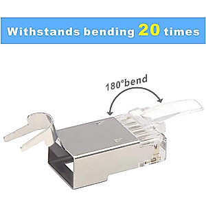 VCELINK Cat7 Cat6A RJ45 Pass Through Connectors Shielded 30-Pack, 3-Prong 50μ Gold Plated Modular Plug Ethernet Ends with Strain Relief Boots (Black)