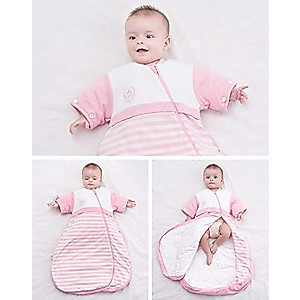 OuYun Baby Organic Sleeping Bag Detachable Sleeve Wearable Blanket,Grey,Double Layer for 68-77℉