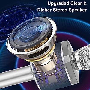 BONAOK Wireless Bluetooth Karaoke Microphone with LED Lights, Handheld Karaoke Machine with Magic Sing Recording for Kids Adults Gift Q31(Silver)