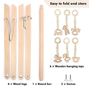 NUNGT Wooden Baby Gym with 6 Hanging Wooden Baby Toys Foldable Wooden Baby Play Gym Activity Gym Baby Play Hanging bar Frame Activity Gym
