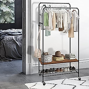 Garment Rack Clothes Racks for Hanging Clothes, Portable Rolling Clothes Hanger Rack, Freestanding Clothes Rack, Multi-functional Double Rod Clothing Racks on Wheels for Bedroom, Dressing Room