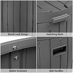 Pinikuyiro 36 Gallon Round Deck Box, Outdoor Storage Box for Patio Furniture,Patio Table for Cushion, Pool Accessories, Outdoor Toys, Easy Assembly & Lightweight, Grey