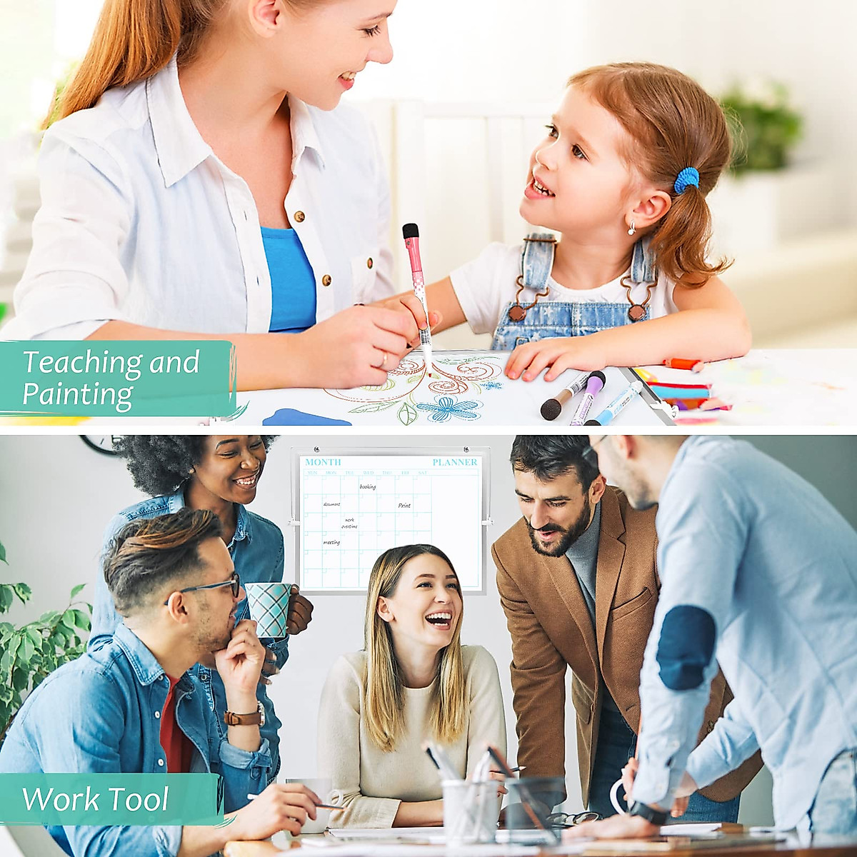 White Board, Jorking Dry Erase Calendar 16”x12” Magnetic Desktop Whiteboard with Stand, Monthly whiteboard for Wall Portable Double-Sided Dry Erase Board for Kitchen, Office, School, Gift idea, Silver