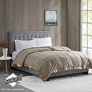 Madison Park Windom Down Alternative Blanket, Premium 3M Scotchgard Moisture Wicking Treatment, Lightweight and Soft Bed Cover For Summer, Satin Trim, Brown Full/Queen