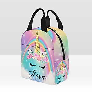 Deargifts Rainbow Glitter Lunch Bag for Girls, Customized Personalized Lunch Bag, Insulated Thermal Bag, Reusable, Durable, Large Capacity, 8.46"L x 5.12"W x 9.65"H