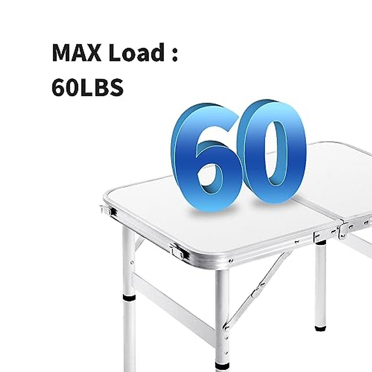 Moosinily 2 Feet Outdoor Folding Table Aluminum Lightweight Small Picnic Table Ajustable Height Portable Table with Carry Handle for Beach, Picnic, Indoor, White