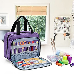 Luxja Large Sewing Organizer with 3 Inner Sections (Fold up Easily), Sewing Supply Organizer with Versatile Pockets (No Accessories Included), Purple