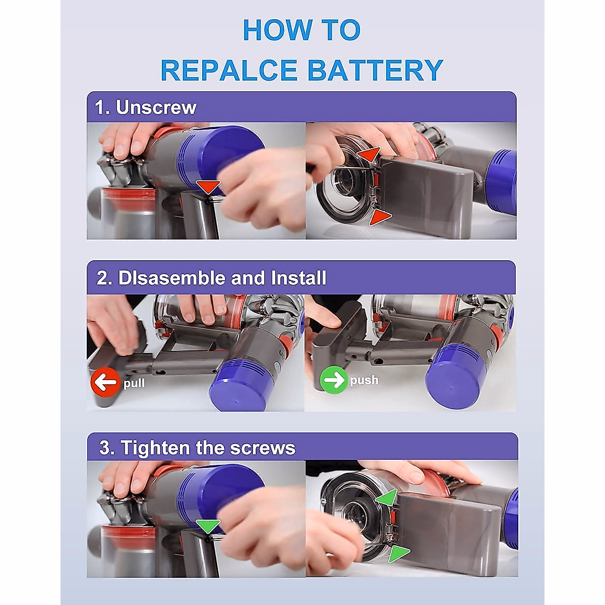 DTK Battery Replacement for Dyson V7 SV11 Handheld Vacuum Cleaner 21.6V 4500mAh Motorhead Pro Trigger Animal Car+Boat Absolute Fluffy Mattress Extra [ONLY Fit for V7 SV11 Series]