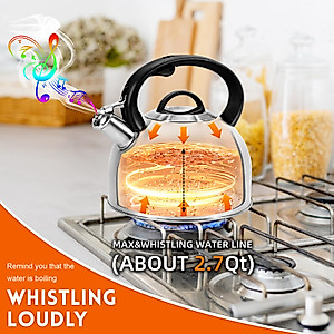 Foedo Whistling Stovetop Tea Kettle, 3.2Qt Food-Grade 304 Stainless Steel Teapot, Ergonomic Handle,Hot Water Quick Boil,All Metal Stove Kettle Rust Resistant and Durable,With Anti-Scald Towel(Silver)