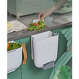 Hanging Kitchen Trash Can,6L Folding Small Waste Bins,White Hang Garbage Can,Mountable Indoor Compost Bin,Collapsible Mini Garbage Bin for Cabinet,Car,Bathroom,Office