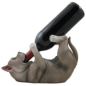 Drinking Pit Bull Wine Bottle Holder Statue in Decorative Home Bar Decor Pet Sculptures & Pitbull Figurines, Wine Racks and Stands and Collectible Gifts for Dog Lovers
