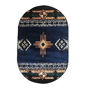 Champion Rugs Southwestern Native American Tribal Navy Blue Area Rug (3’ X 5’ Oval)
