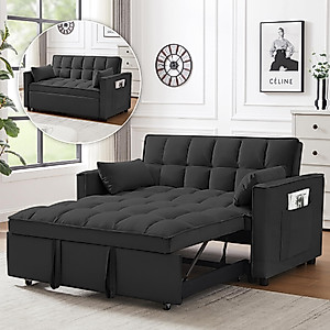 Wakefit 3 in 1 Convertible Sleeper Sofa Bed, Futon Couches for Living Room with Side Pocket | Adjustable Backrest| Velvet Fabric | Pull Out Couch | Loveseat | Sectional Sofa Bed(Black)