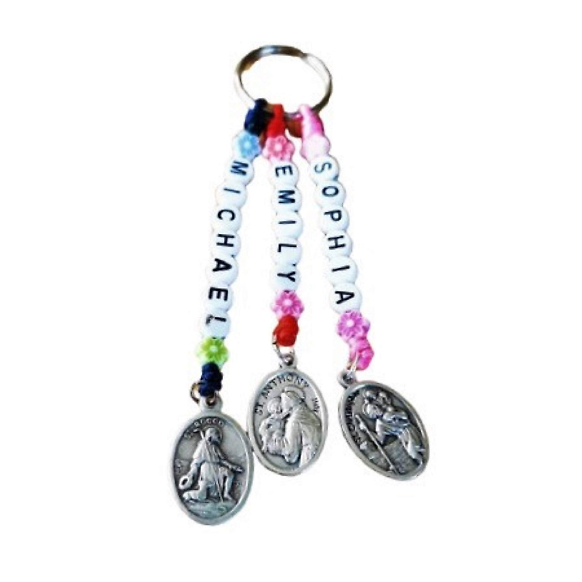 Custom Backpack Name Tags with Catholic Saint Medals - Personalized Bag Nametag