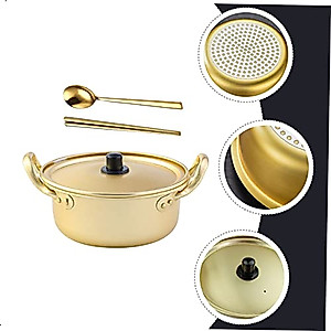 STOBAZA 2 Sets Instant Noodle Pot Stainless Steel Stock Pot Ramen Pot with Lid China Dinnerware Set Soup Pot Ramen Noodles Cooking Pot Korean Stockpot Non Stick Pot Household Cookware Food