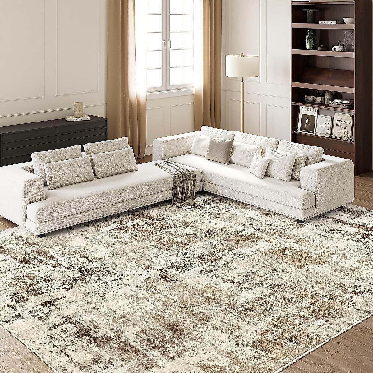 Art&Tuft Area Rugs 8x10, Abstract Washable Rug 8x10 - Ultra Soft and Thin, Low Pile, Stain Resistant Modern Large Area Rugs for Living Room, Bedroom, Office, Brown
