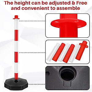 Traffic Delineator Post Cone, Plastic Stanchion Post Set Crowd Control Stands Barrier with 6.6 ft Link Chain and S Hooks for Parking Lot Construction Caution Roads, Red, White (6 Pack)