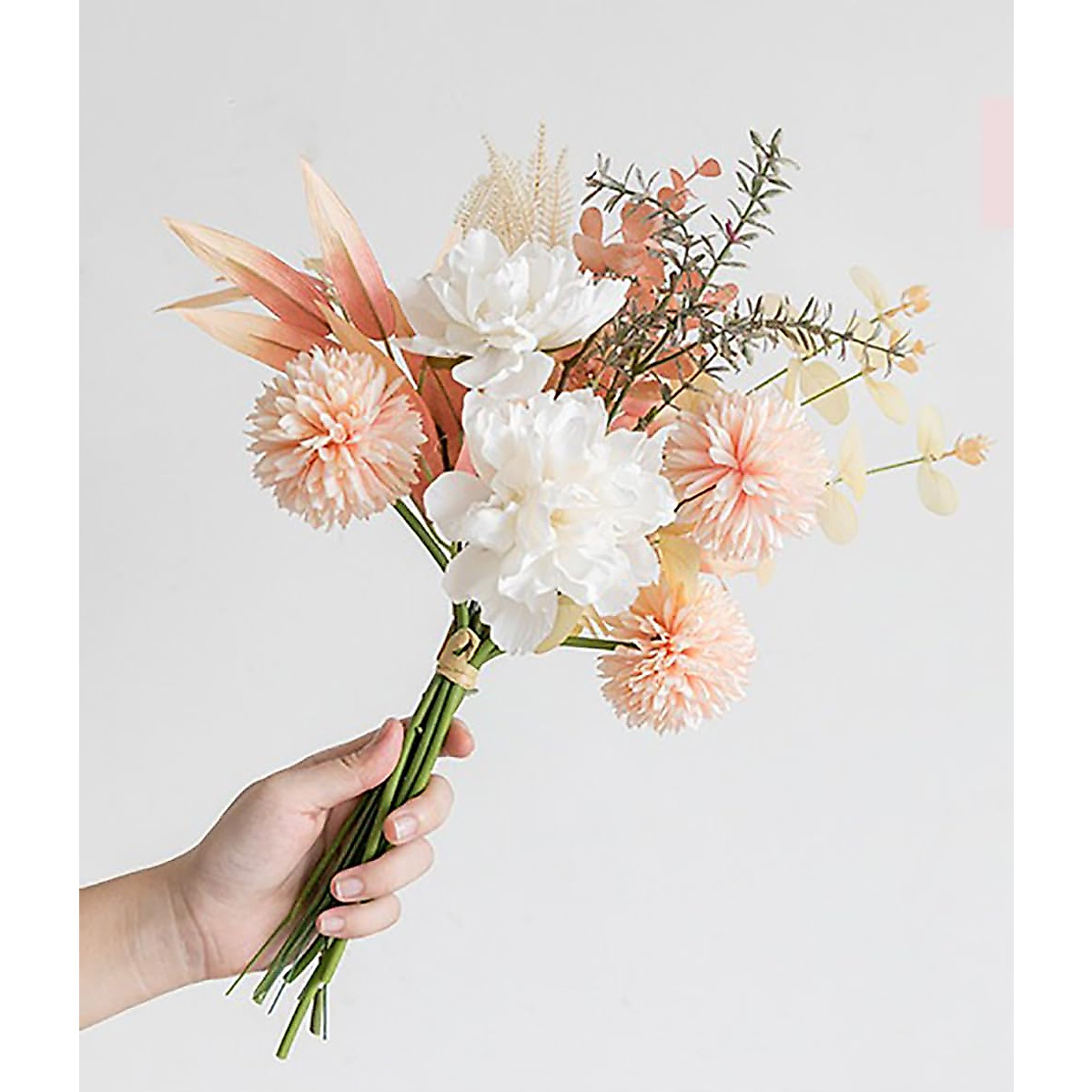 Jinborlend Artificial Flowers Bouquets Silk Peony Flower Chrysanthemum Ball Flowers Bouquet Artificial Fall Flowers Arrangements Wedding Bouquets Fake Flower for Home Kitchen Garden Party