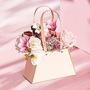 DAWN FLAME 4PCS Portable Gift Bag Bouquet Wrapping Paper Bag Waterproof Portable Flower Arrangement Bag Birthday Wedding Holiday Party Gift Bag Florist Supplies (Pink), 8.27x3.94x5.12IN
