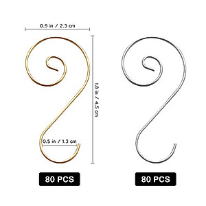 Toyvian 160PCS Christmas Ornament Hooks Durable Stainless Steel Hooks S Shaped Multifunctional Hooks for Christmas Tree Decoration