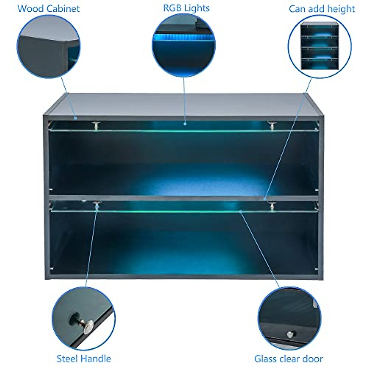 Veemuaro Shoe Storage Box, Wooden Stackable Shoe Storage Box with Sliding Glass Door, Shoe Organizer Storage Box with RGB Led Light for Up To 6 Pairs of Shoes, Shoe Storage Bin For Display Sneakers