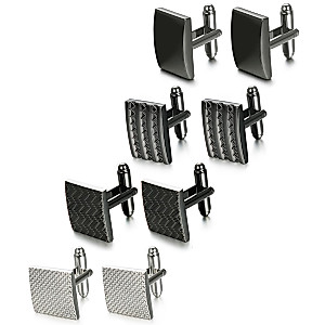 FIBO STEEL 4 Pairs Wedding Business Classic Cufflinks for Men Unique Cufflink Set Mens