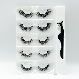 Reusable Self Adhesive Eyelashes No Glue or Eyeliner Needed, Easy To Apply, Stable/Non-slip False Lashes, Natural Look (5 Pairs)