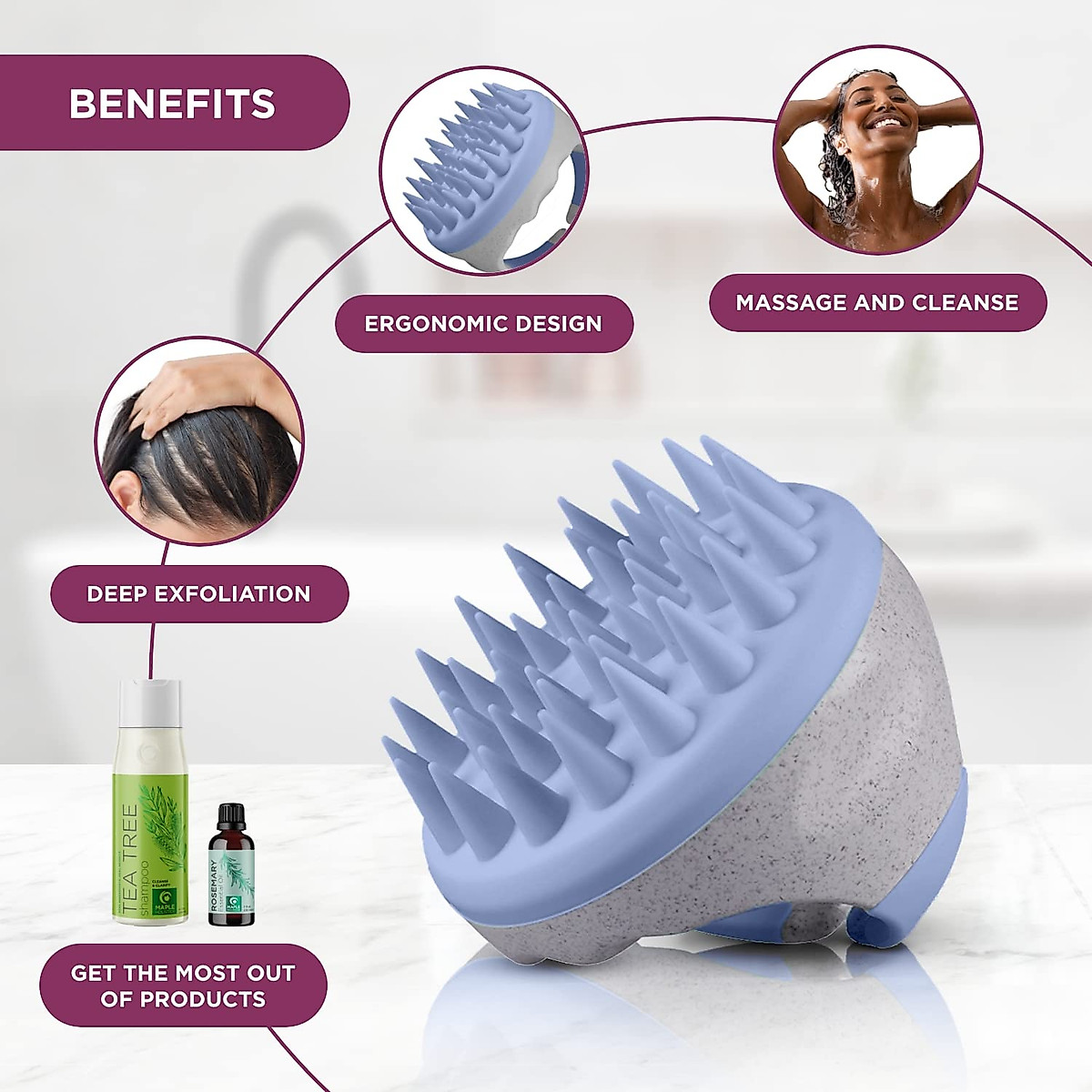 Extra Clarifying Shampoo and Scalp Scrubber - Sulfate Free Cleansing Shampoo for Oily Hair Care with Hair Shampoo Brush and Scalp Exfoliator Made with Recycled Wheat Straw and Soft Silicone 16 fl oz