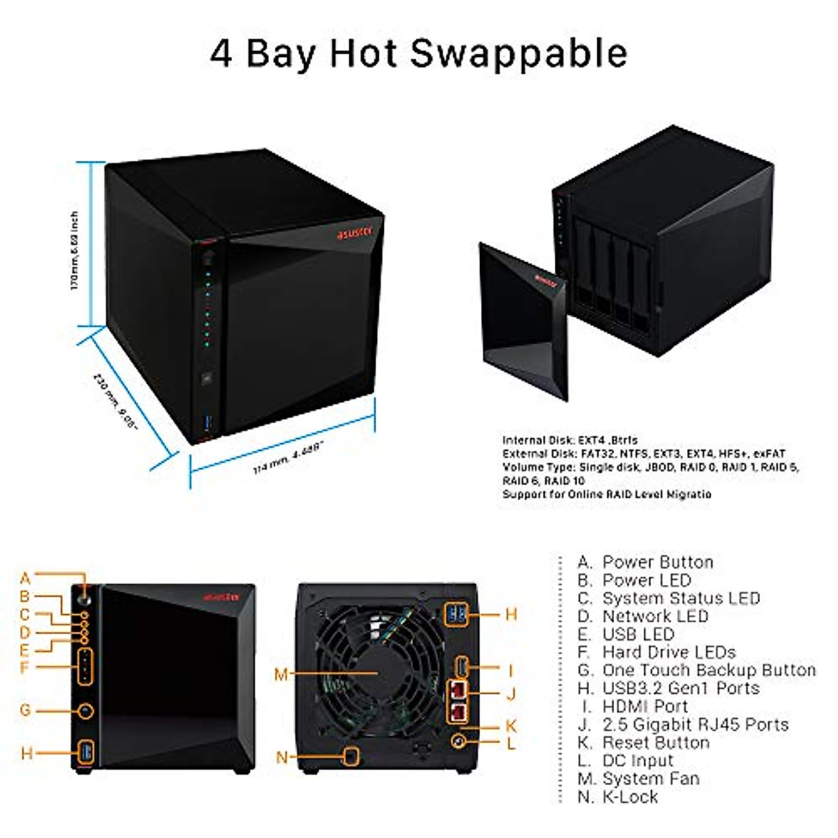 Asustor AS5304T 4 Bay NAS Quad-Core CPU, Dual 2.5GbE Port, 2GB DDR4 + 8TB HDD (Four 2TB HDD Included)