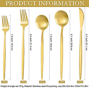 60 Pieces Stainless Steel Tableware Set Silverware Set Flatware Cutlery Set Utensils Set Spoon Fork Knives Set Service for 12 for Home Restaurant Apartment and Kitchens (Gold)