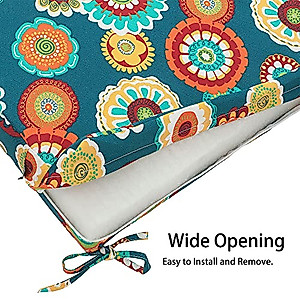 Magpie Fabrics Patio Bench Cushion Cover 42x18x3 Inch, NO Insert! Water Resistant Outdoor Loveseat Replacement Cover with Zipper (Heronsbill Turquoise Green)