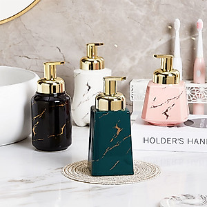 Soap Dispenser,/Marble Ceramic Foaming Soap Dispenser, Foam Soap Dispenser with Gold Pump, Hand Foaming Dispenser, for Barthroom Kitchen-pink-400ml/short (Color : Pink)