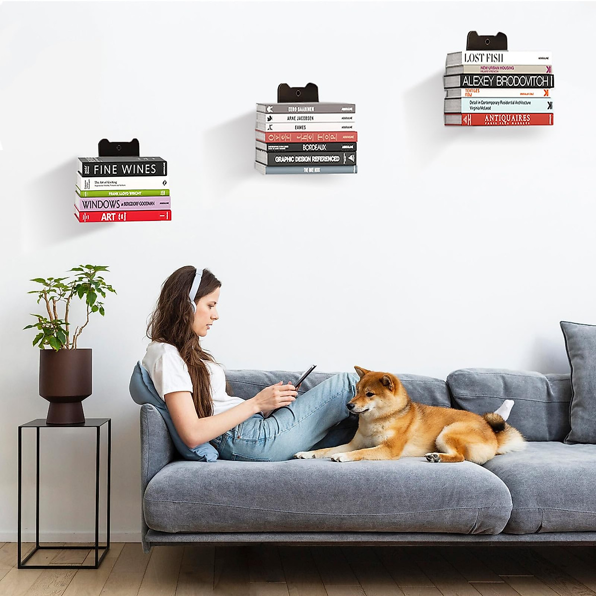 VEEBELL Invisible Floating Bookshelves Wall Mounted, Heavy-Duty Book Organizers, Hidden Book Shelf Metal Shelves Holder for Books Storage Bedroom Living Room Home Office, Black 4-Pack Large