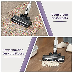 Cordless Vacuum Cleaner for Home | 400W Powerful Stick Vacuum | Long Runtime Detachable Battery | LED Display | Deep Clean for Hard Floor Carpet (White-Purple)