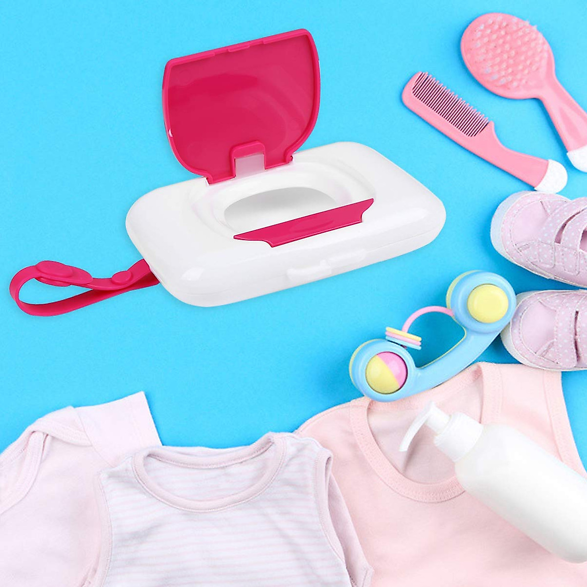 Healeved Wipe Holder Baby Wipes Dispenser Refillable Baby Wipes Case Hanging Wipes Holder Box Tissue Case for Travel Carrying Outside, Pink Baby Wipes Dispenser