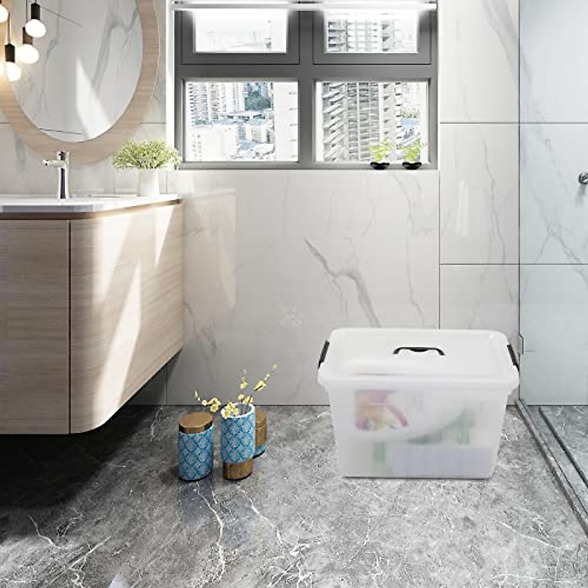 Readsky 4-Pack Clear Plastic Storage Latch Bin with Lids and Handle, 17 Liters