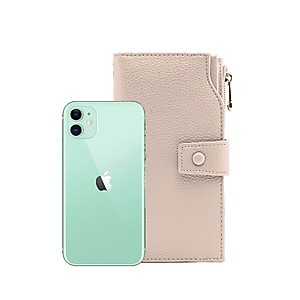 TAN.TOMI Wallet for Women RFID Blocking Vegan Leather Card Holder Phone Checkbook Organizer Zipper Coin Purse（Pink）