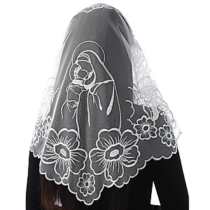 Bozidol Chapel Mantilla Christian Latin Mass Veils for Religious Prayer Orthodox Lace Head Covering Veil with Gift Box (White)