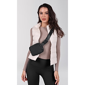 ODODOS Double Zip Mini Belt Bag with Adjustable Strap Unisex Crossbody Fanny Pack Small Waist Pouch for Outdoor Workout Running Hiking Traveling, Black