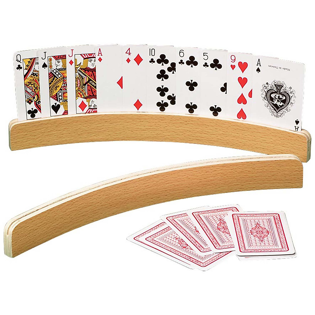 14" Curved Shape Wooden Card Holders Set of Two, Natural Finish