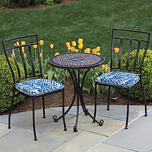 DYTXIII Set of 2 Outdoor Chair Cushions with Ties,Water Repellent Patio Chair Pads 17"x 16" for Outdoor Furniture,Round Corner Seat Cushions for Garden Yard Kitchen Blue Bricks