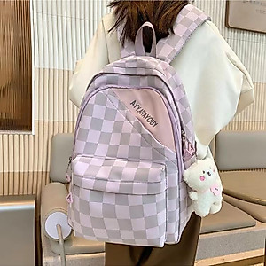 UIVXXUD Kawaii Backpack with Cute Accessories - Water-resistant Nylon, Multiple Compartments, and Pockets for All Your Essentials (Pink)
