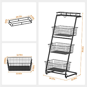 Auledio 4-Tier Fruit Vegetables Basket Bowl Storage Holder With Banana Hanger , Black