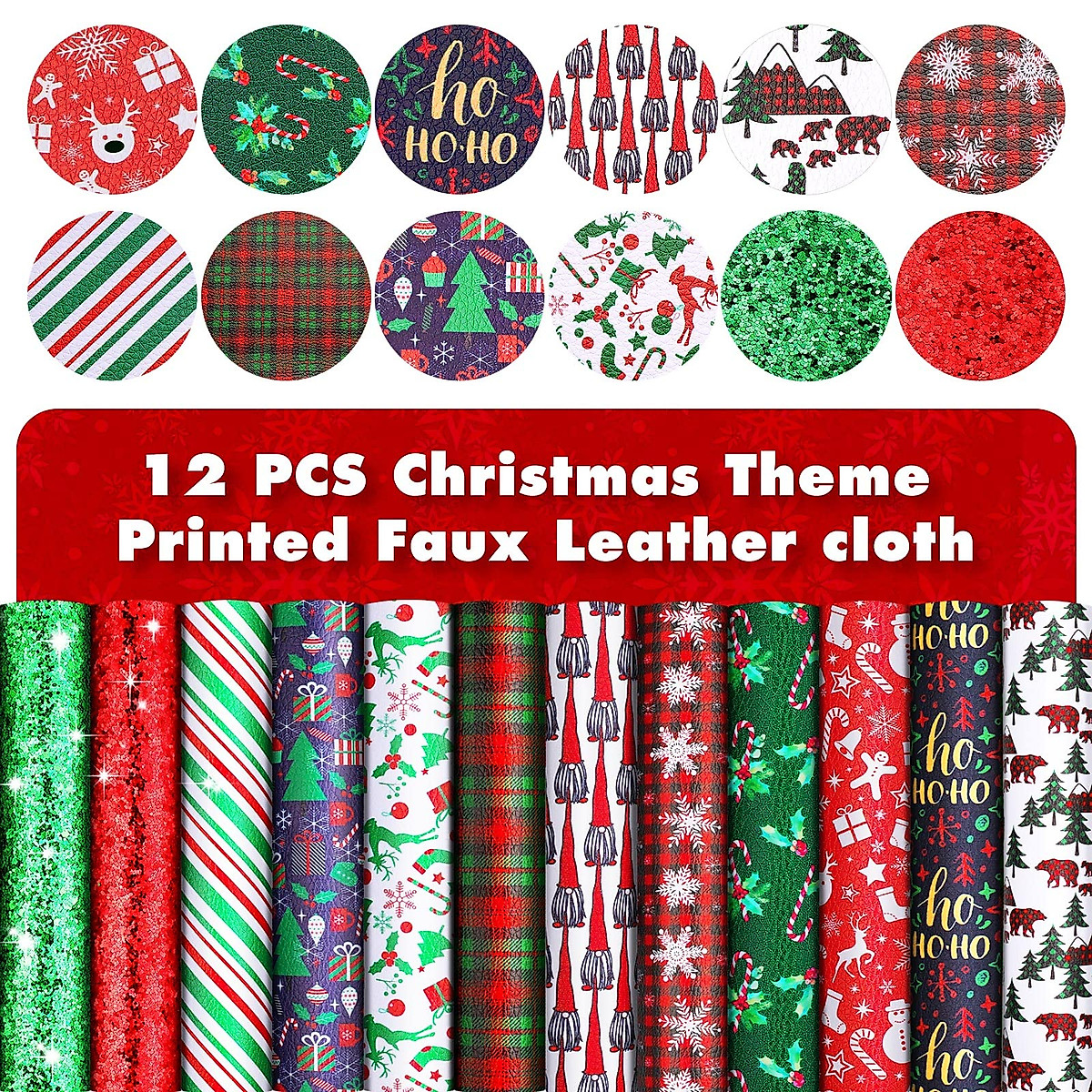 12 Pieces Christmas Faux Leather Sheets Plaid Check Printed Synthetic Leather Sheet Snowflake Pattern Faux Leather Fabric Sheet for DIY Christmas Earrings Bows Craft Making (Fresh Style)