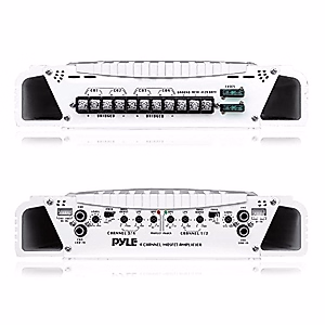 Pyle 2.1 Bluetooth Marine Amplifier Receiver - Waterproof 4 Channel Audio Amp & PLMRW8 8-Inch Outdoor Marine Audio Subwoofer - 400 Watt Single White Waterproof Bass Loud Speaker Water Vehicle