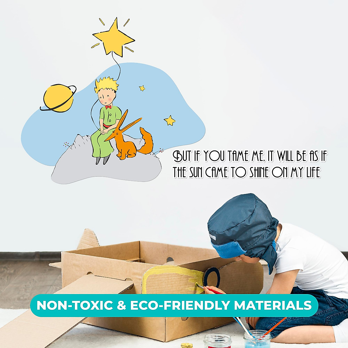 EGD The Little Prince & Fox Kids Wall Decor | EGD X The Little Prince Series | Wall Decals | Wall Decal for Baby Girl & Boy | The Little Prince Gifts | Multiple Sizes Options (Wide 40"x 22" Height)